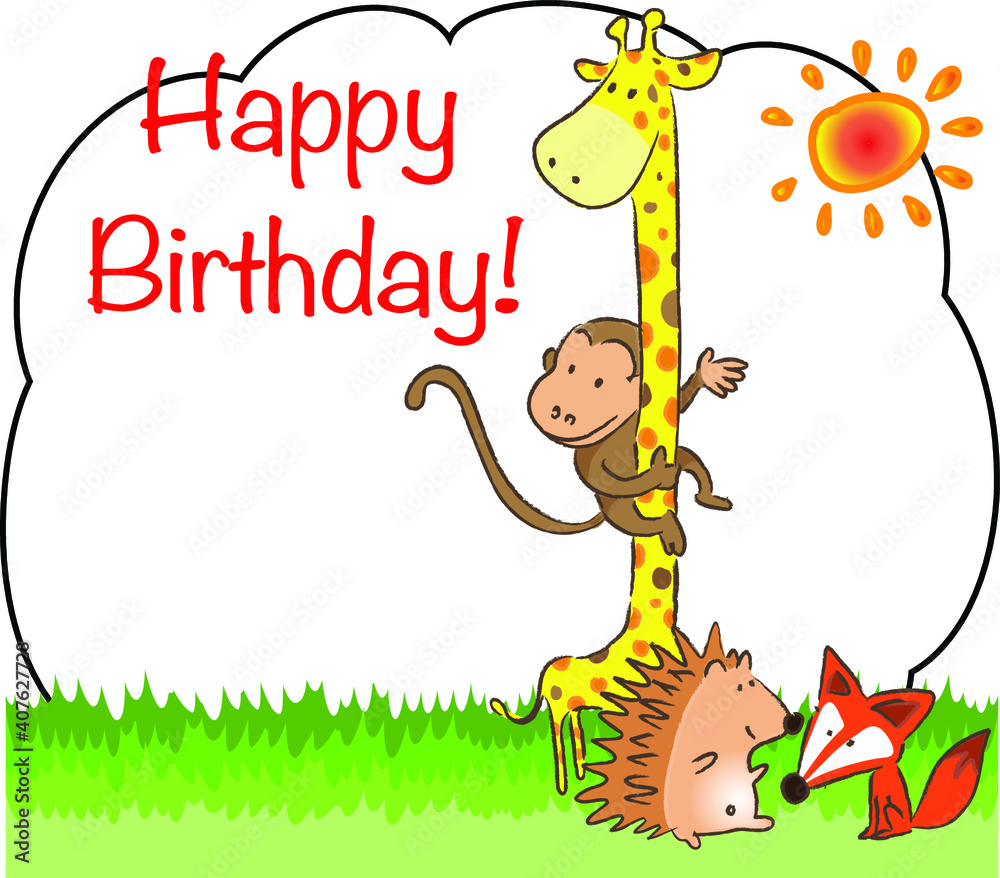 vector cartoon happy birthday card Stock Vector | Adobe Stock