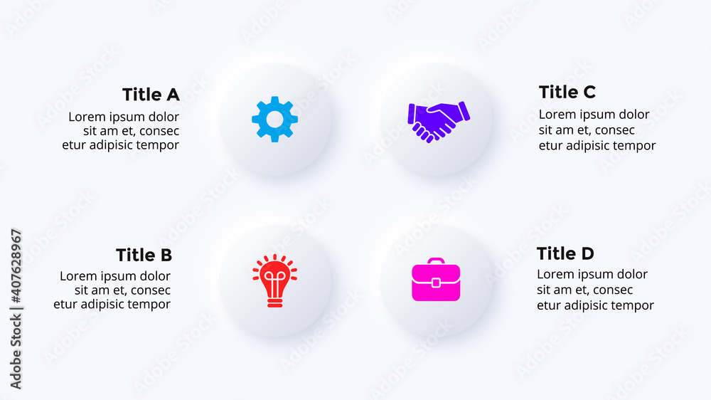 Neumorphic Vector Infographic. Cycle diagram. 4 circle options ...