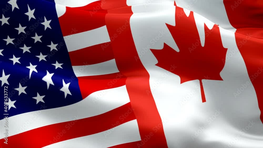 American and Canadian flag waving video in wind footage Full HD ...