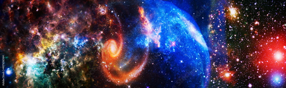 Panorama view universe space. Cosmic landscape, beautiful science ...