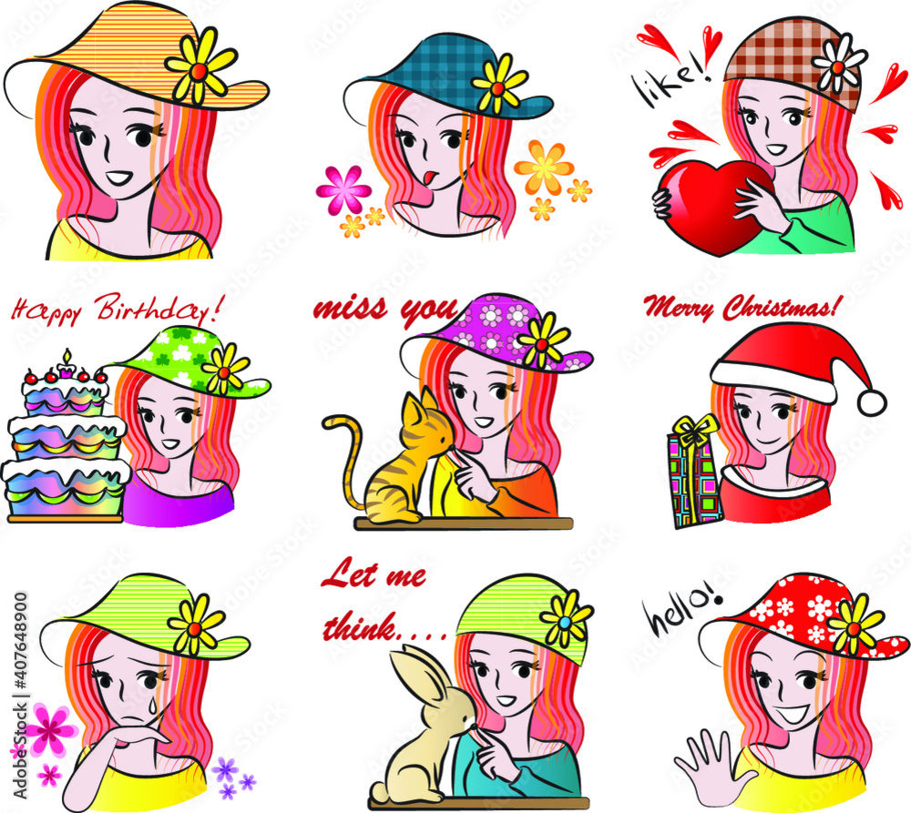 vector cartoon beauty emoji emoticon pack Stock Vector | Adobe Stock