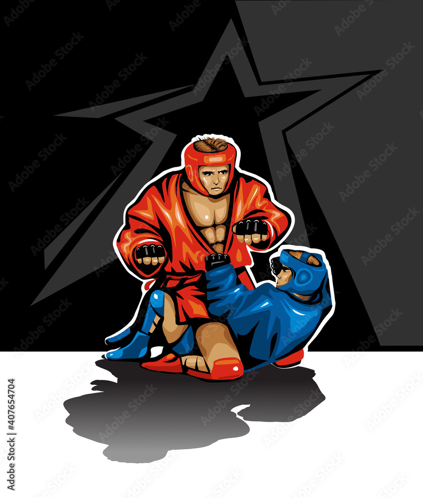 Athletes wrestlers. Combat Sambo. Sport. Vector illustration. Stock ...