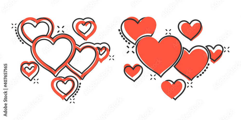 Heart icon in comic style. Love cartoon vector illustration on white ...