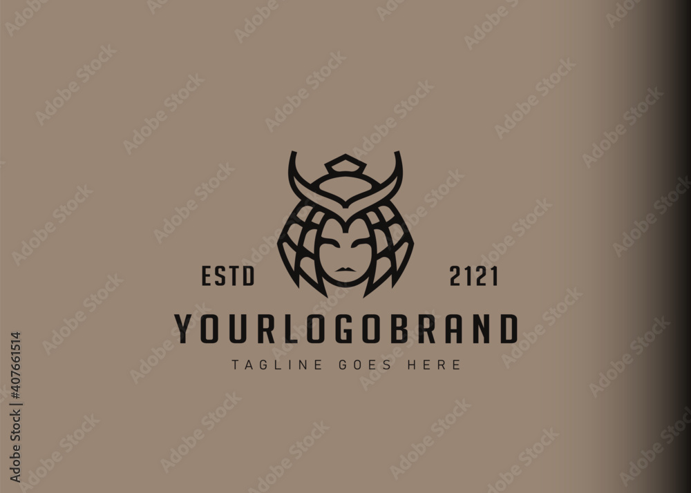 Cute samurai logo design inspiration. Vector illustration of female ...
