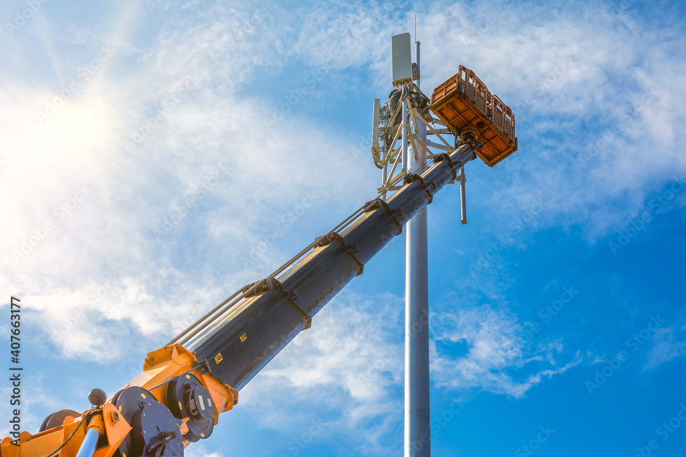 Crane with telescopic boom lift used as an aerial working platform ...