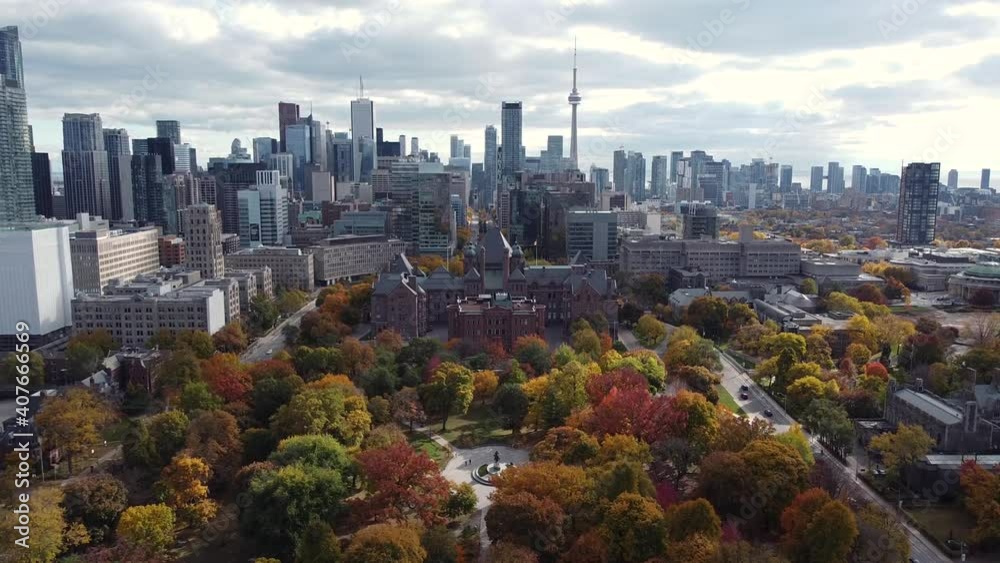 Wide Aerial of Queen's Park and Toronto skyline showing large built up ...