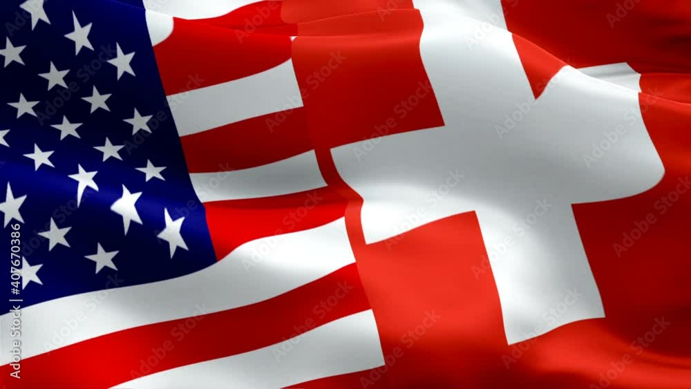 American and Swiss flag waving video in wind footage Full HD. USA v MEX ...