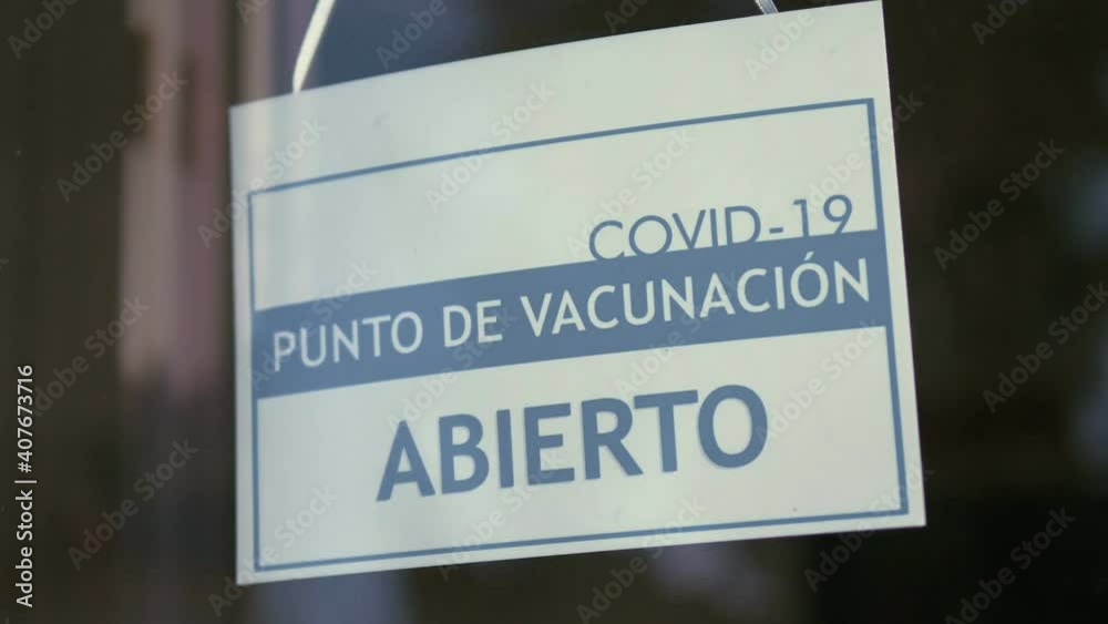 Information sign on the entrance to the Covid-19 Spanish Testing Center ...