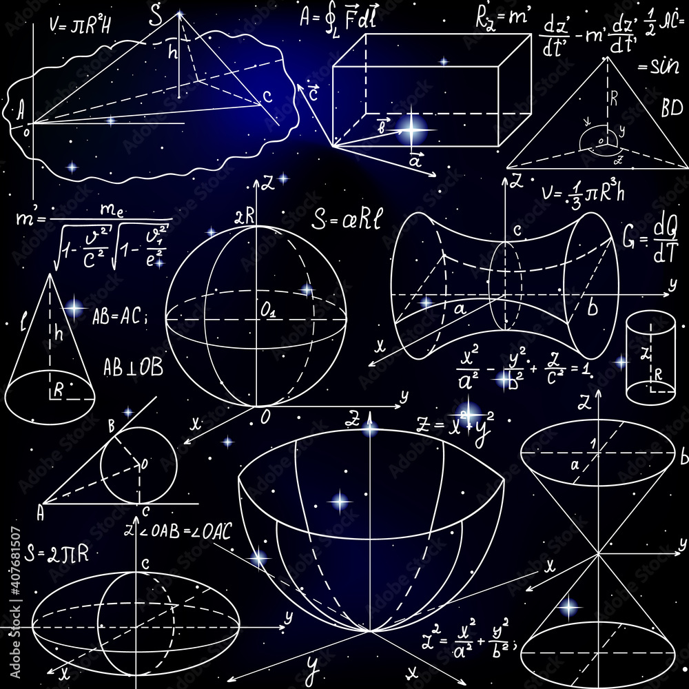 Beautiful Vector Seamless Pattern With Mathematical Figures Plots And Formulas Handwritten On