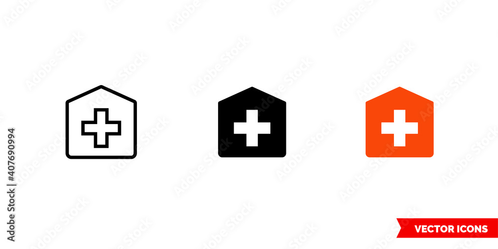 Hospital icon of 3 types color, black and white, outline. Isolated ...