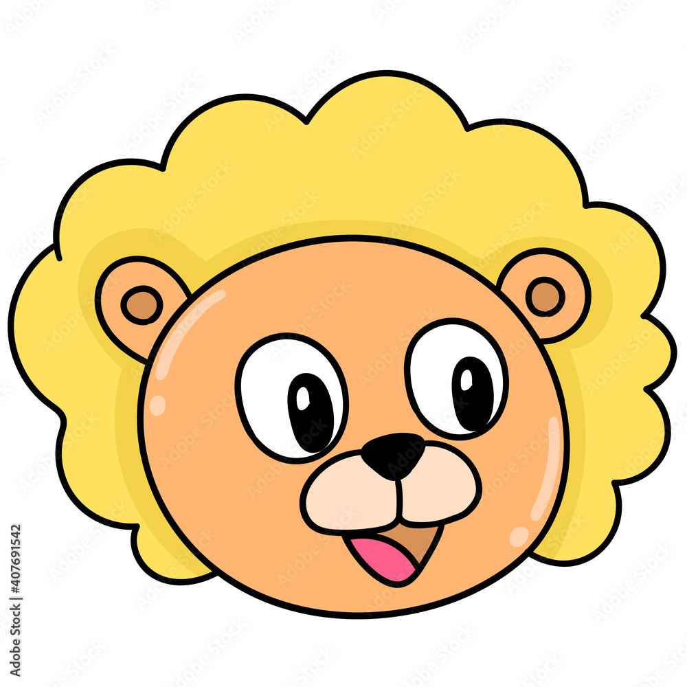lion head emoticon with happy laughing face, doodle icon image kawaii ...