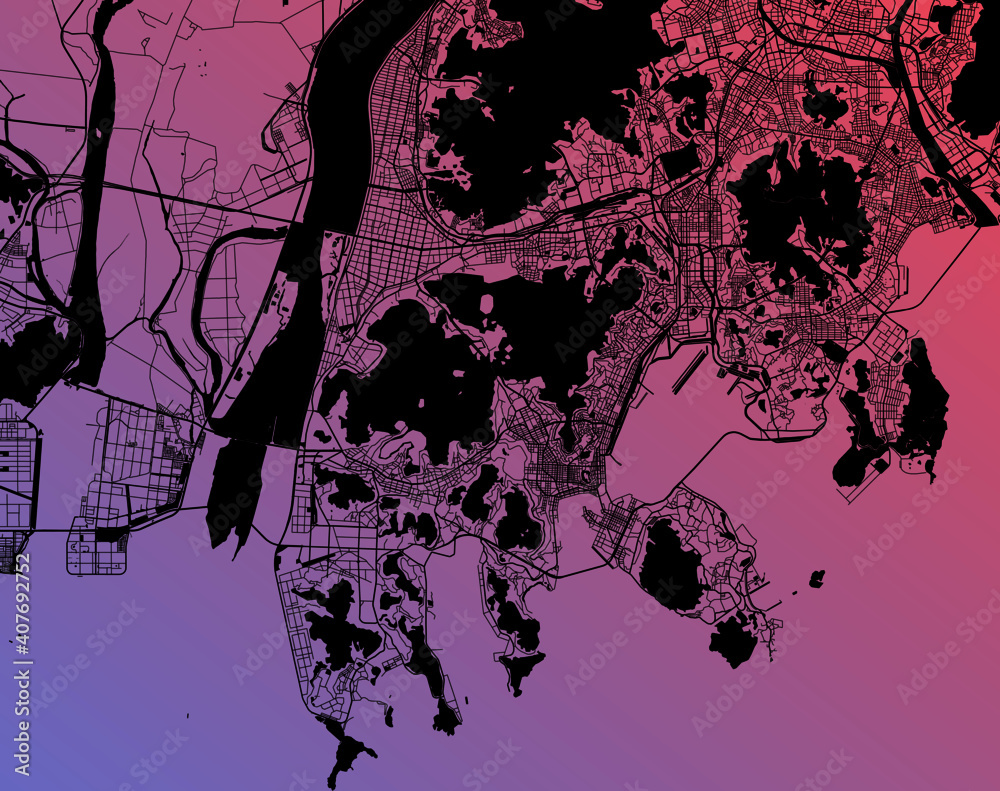 Busan, Korea, South (KOR) - Urban vector megacity map with parks, rail ...