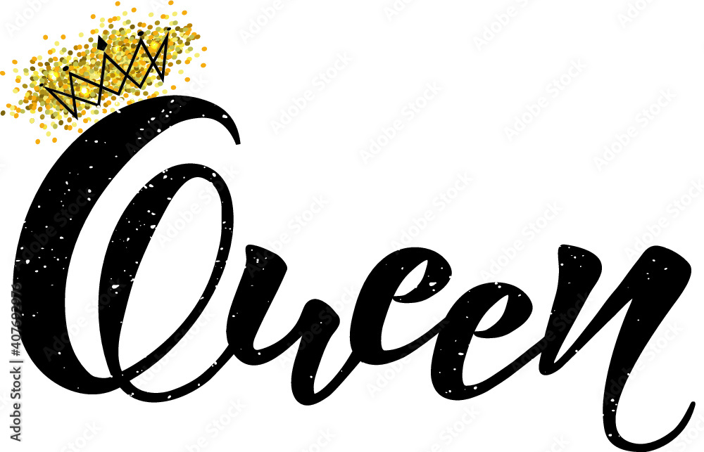 Vector illustration of Queen text for girls clothes. Queen badge, tag ...