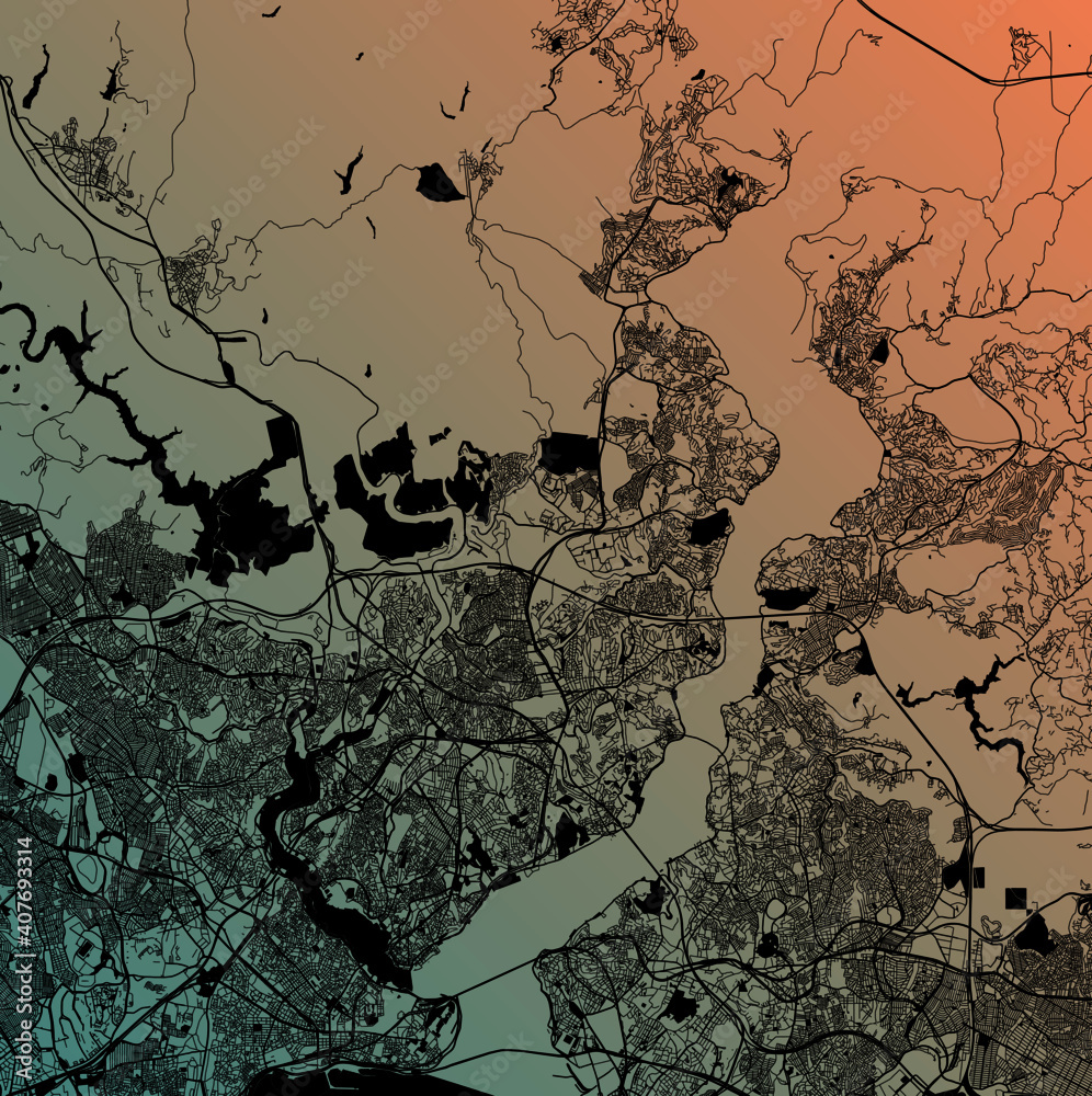 Istanbul, Turkey (TUR) - Urban vector megacity map with parks, rail and ...