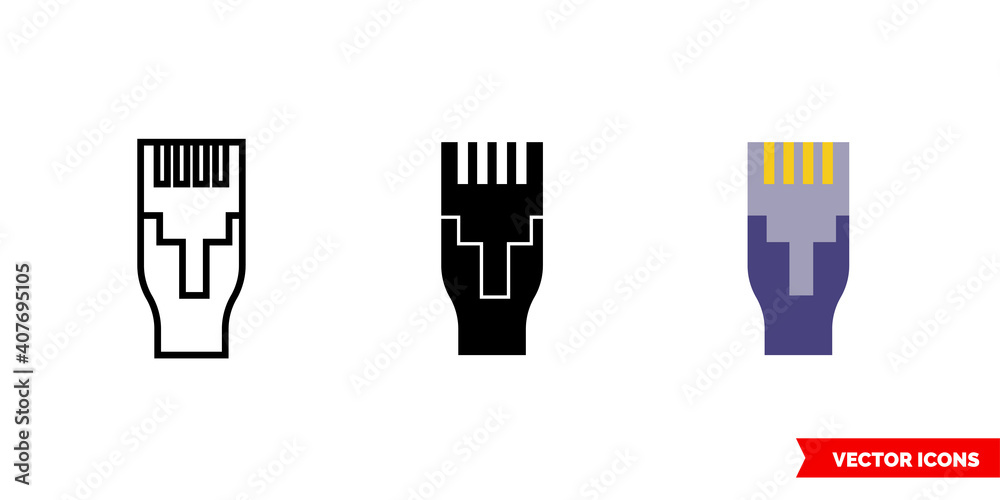 RJ45 icon of 3 types color, black and white, outline. Isolated vector sign symbol. Stock Vector ...