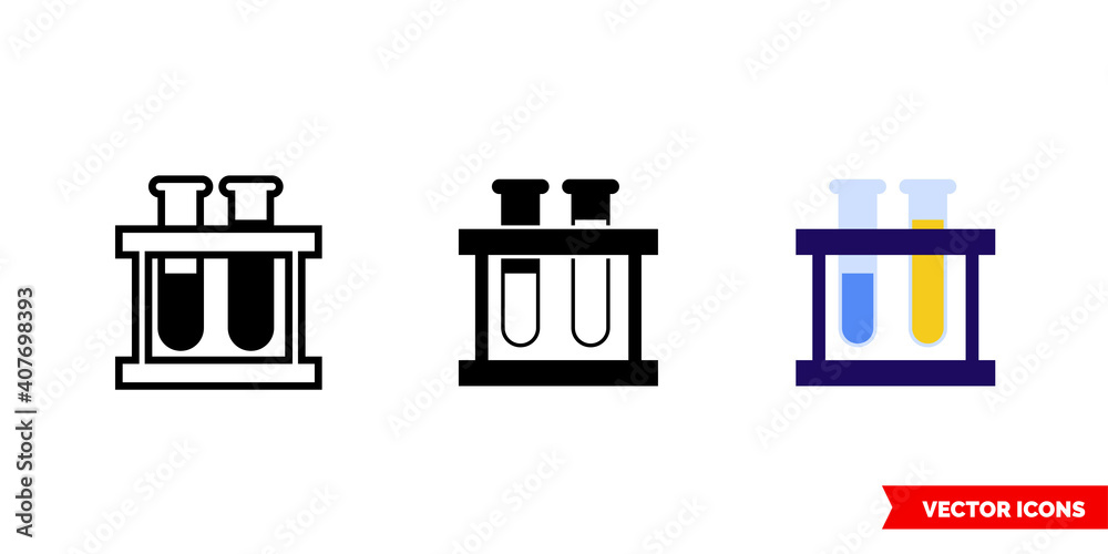 Test tube rack icon of 3 types color, black and white, outline ...