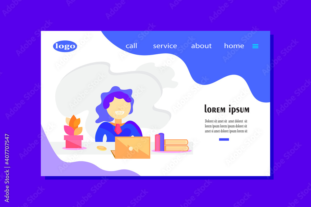 Office landing page of receptionist in the desktop. For UI, UX, web ...