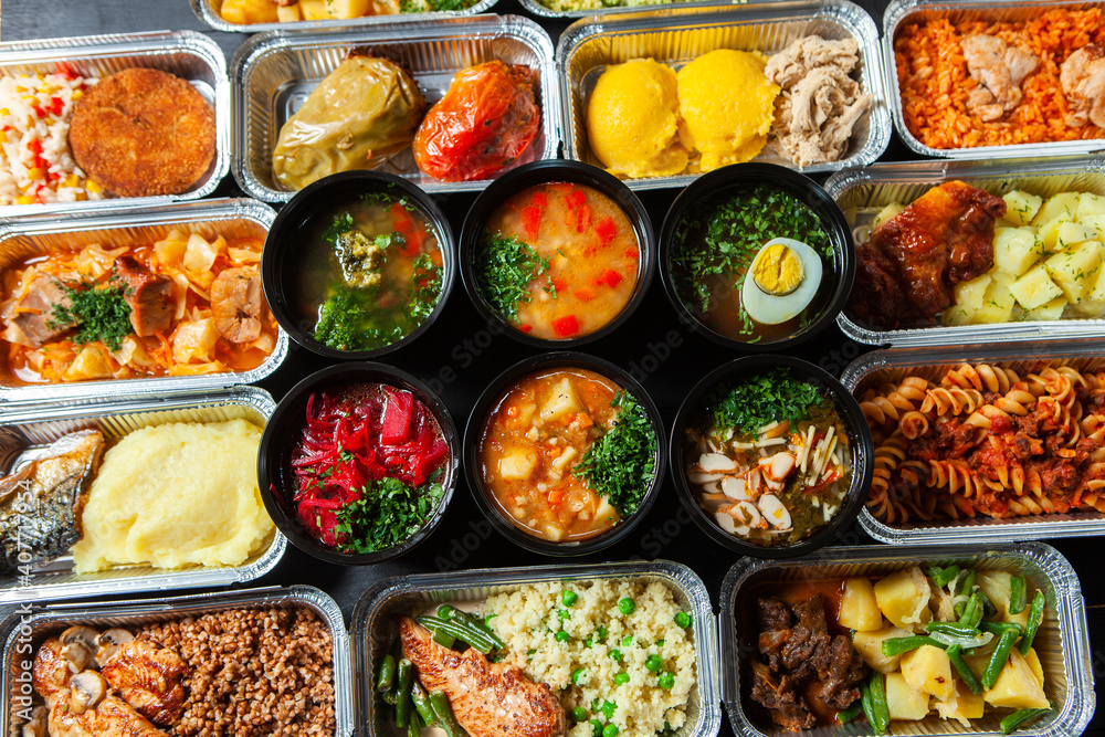 Foto de Business lunch in eco plastic container ready for delivery.Top ...