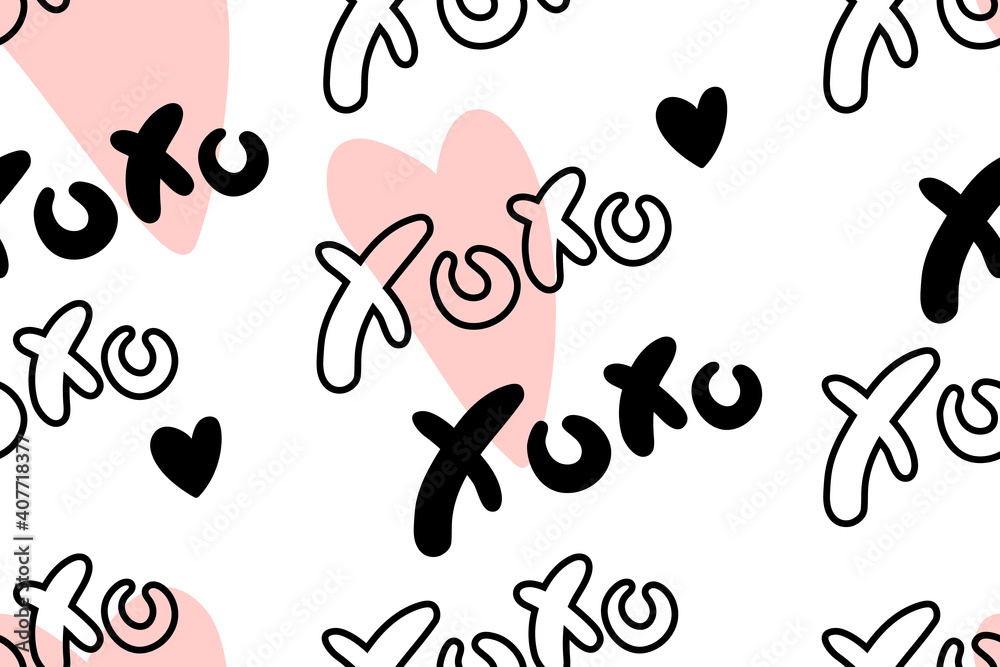 Vector abstract seamless XOXO pattern. White background with black ...