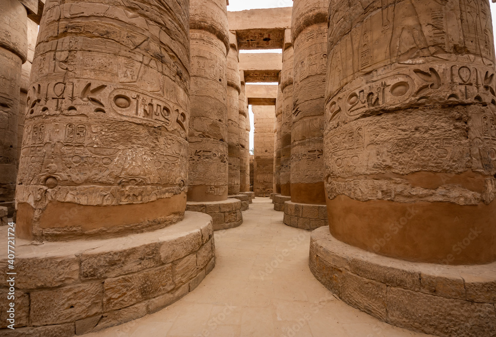 Karnak Temple Complex in Luxor Egypt. Central columns of the Hypostyle ...