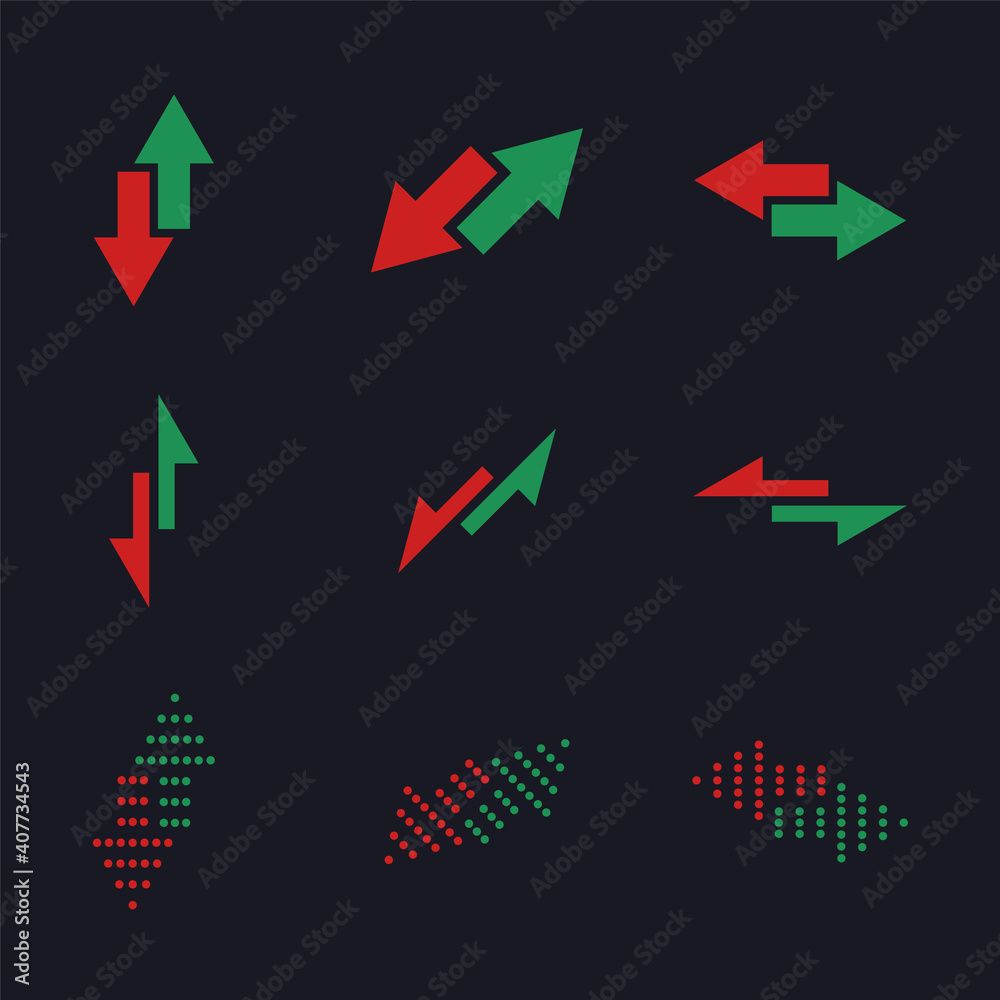Set of the simple substitution vector icons. Green and red arrows with ...