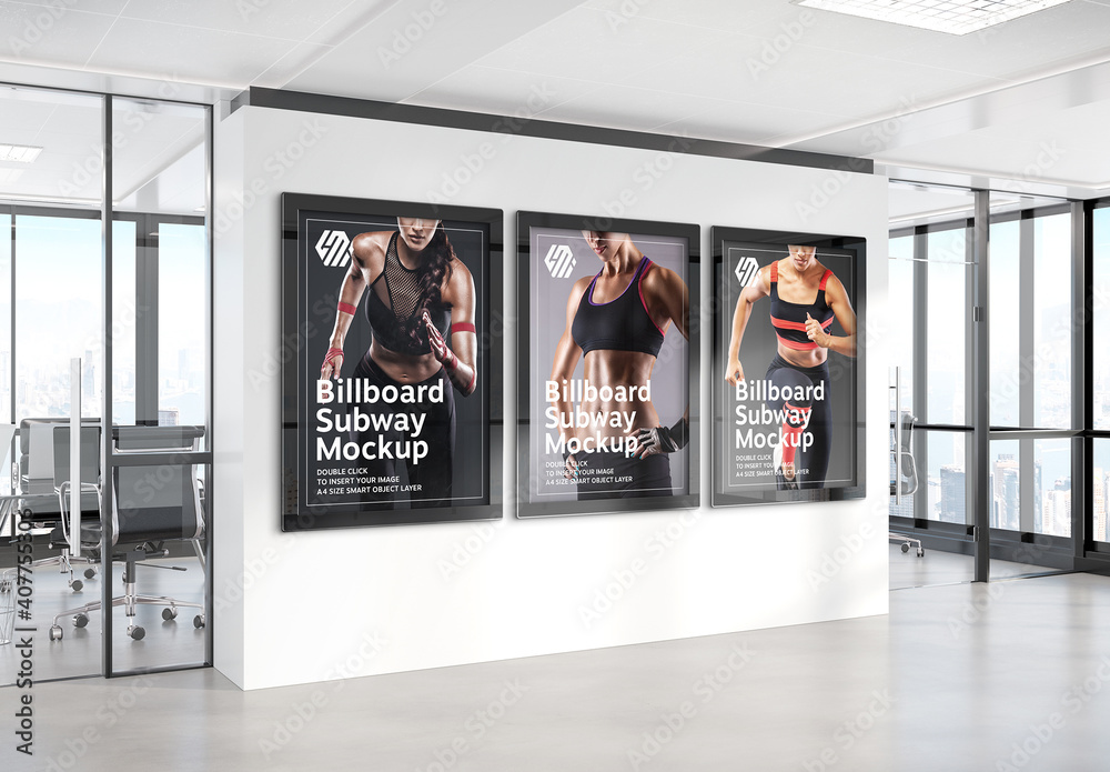 Billboards Hanging on Office Wall Mockup Stock Template | Adobe Stock