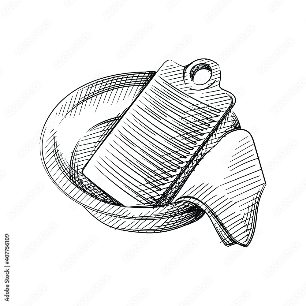 Hand drawn sketch of washing board, rag and water basin on a white ...