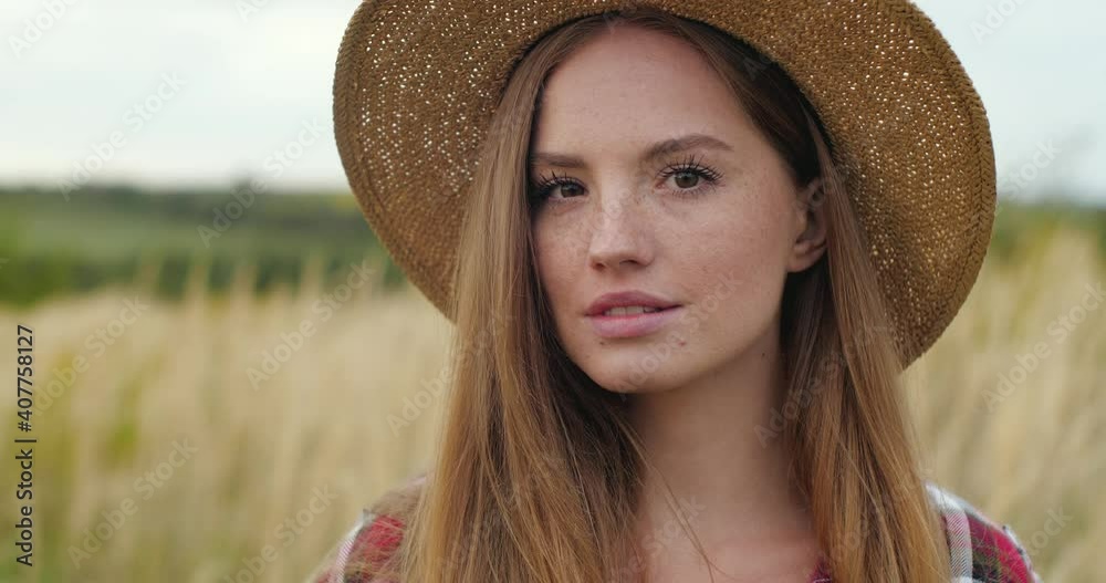 Portrait of Cute Ginger Woman Smilingly turned to the Camera on the ...