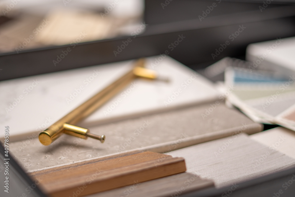 Interior designer's working table, an architectural plan of the house ...