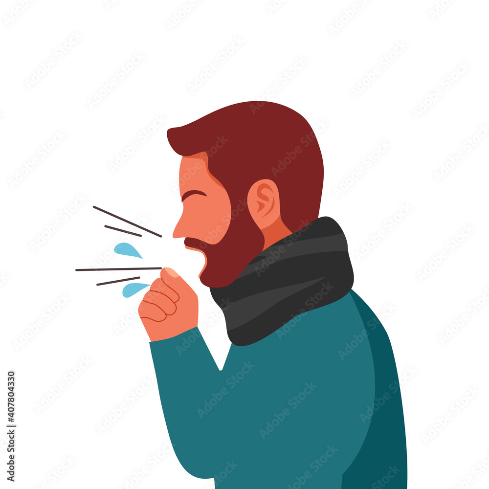 Coughing man concept vector illustration. Sick person, Ill and cold ...