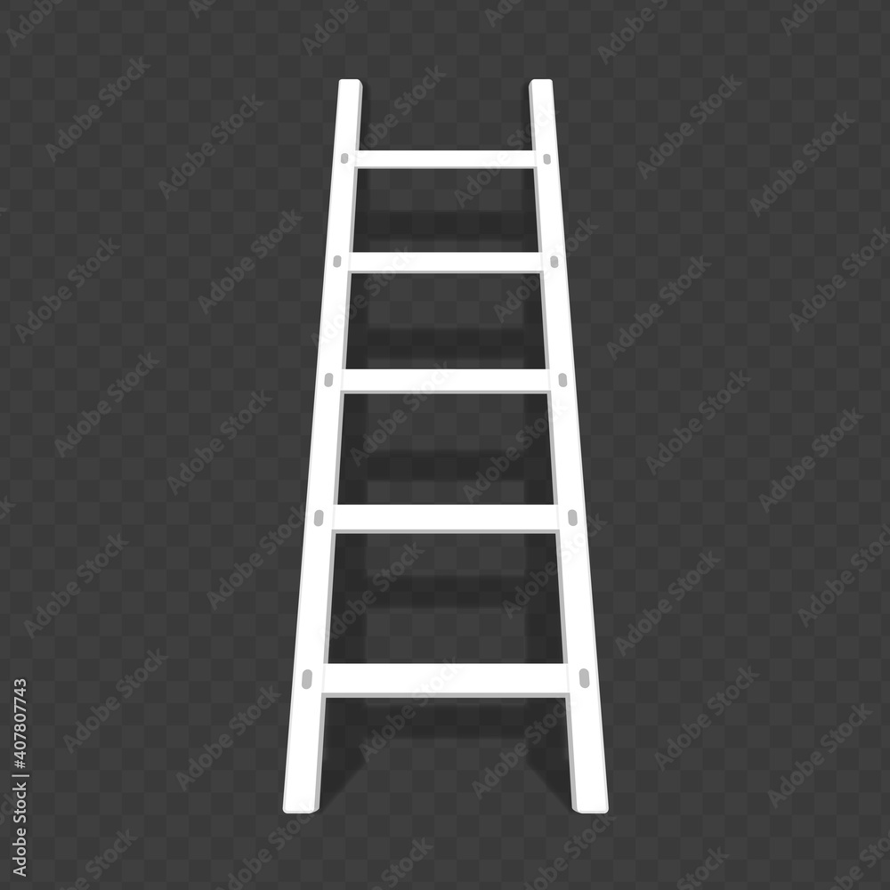 Wooden ladder with shadow isolated on transparent background. Wood step ...