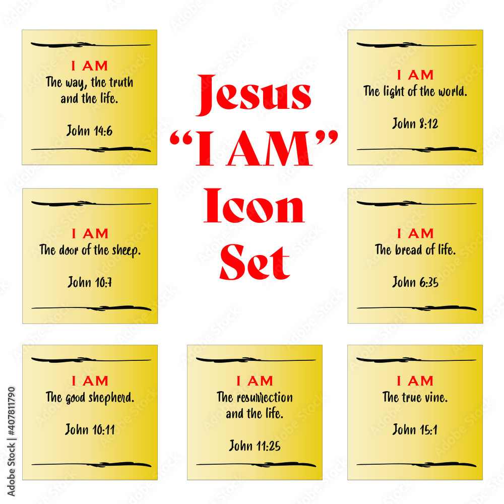 Jesus' I AM posted note yellow icon set statements in gospel of John in ...