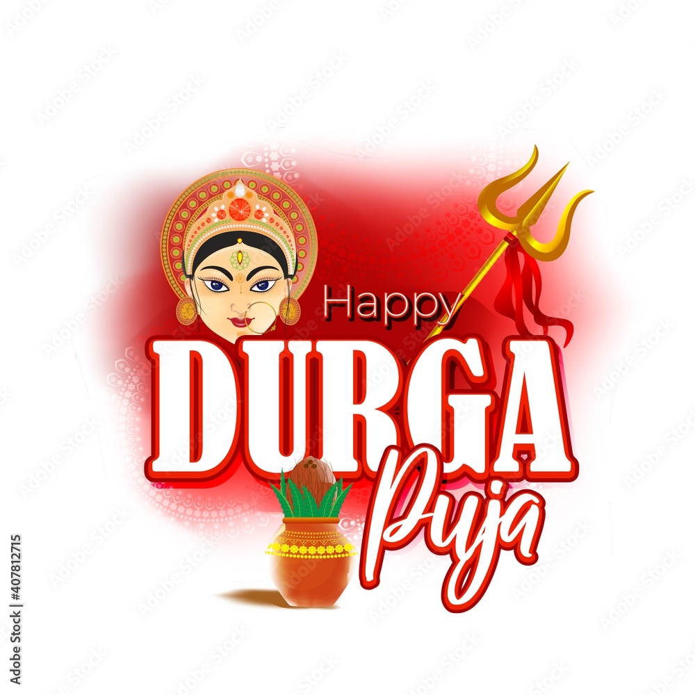 illustration of Goddess Durga Face in Happy Durga Puja Subh Navratri ...