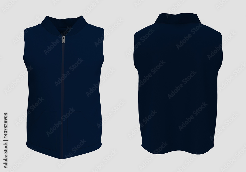 Blank track vest jacket mockup in front and back views, 3d illustration ...