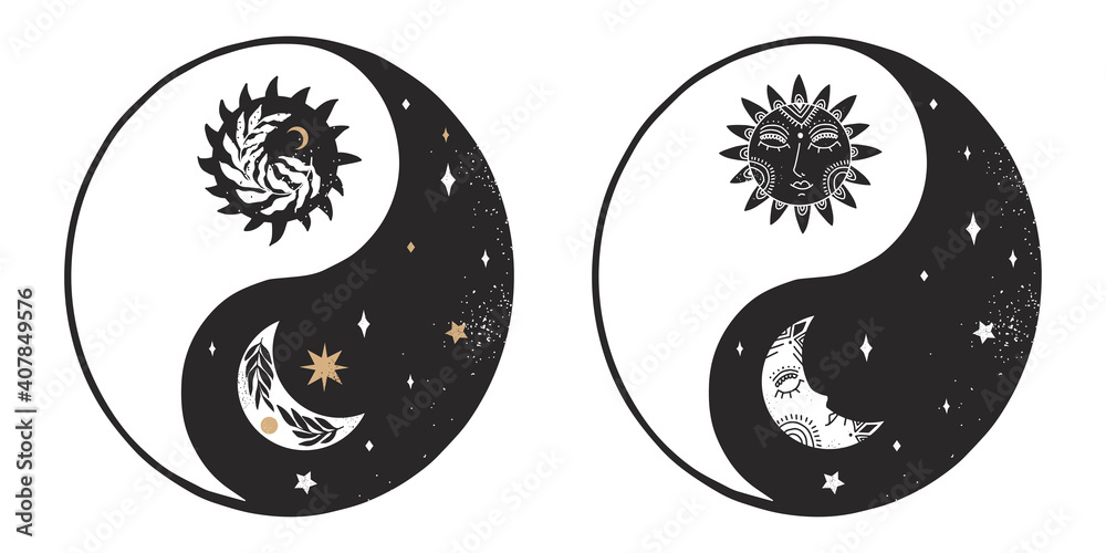 Set of ying and yang in boho style. Vector illustration. Stock Vector ...