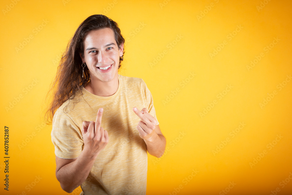 man shows the middle finger making you bad expression, provocation and ...