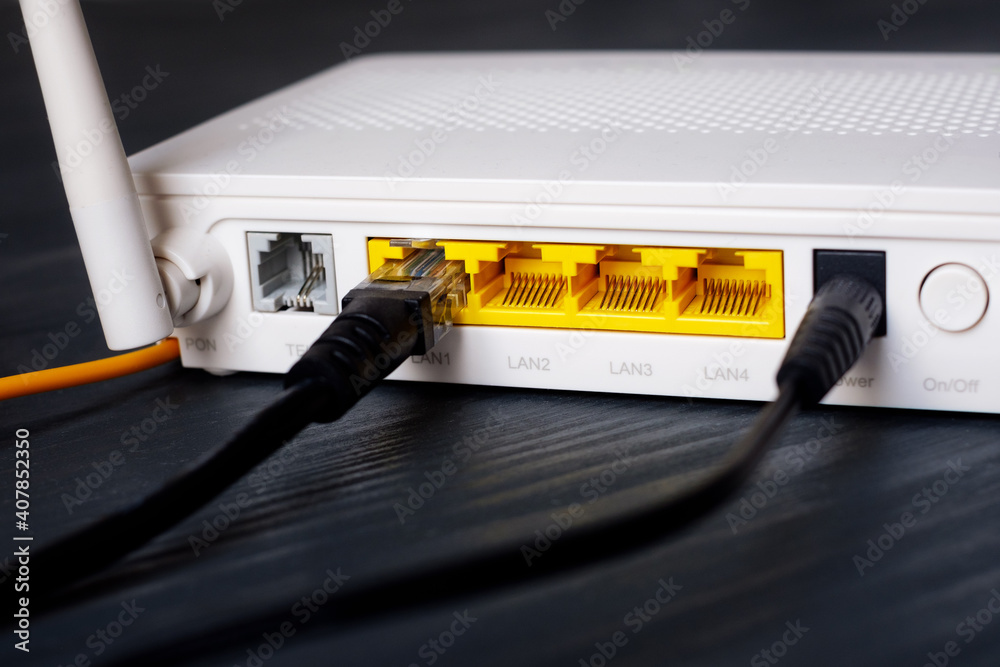 ethernet ports, rj45 sockets in the modem Stock Photo | Adobe Stock