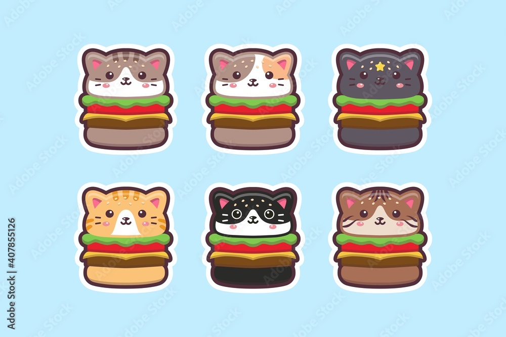 Vetor de Cute Kawaii Cat Burger Drawing do Stock | Adobe Stock