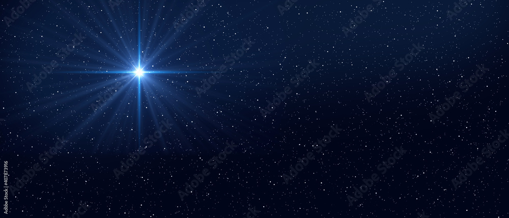 Dark blue night sky with bright star. Baner format. Christmas Star of ...