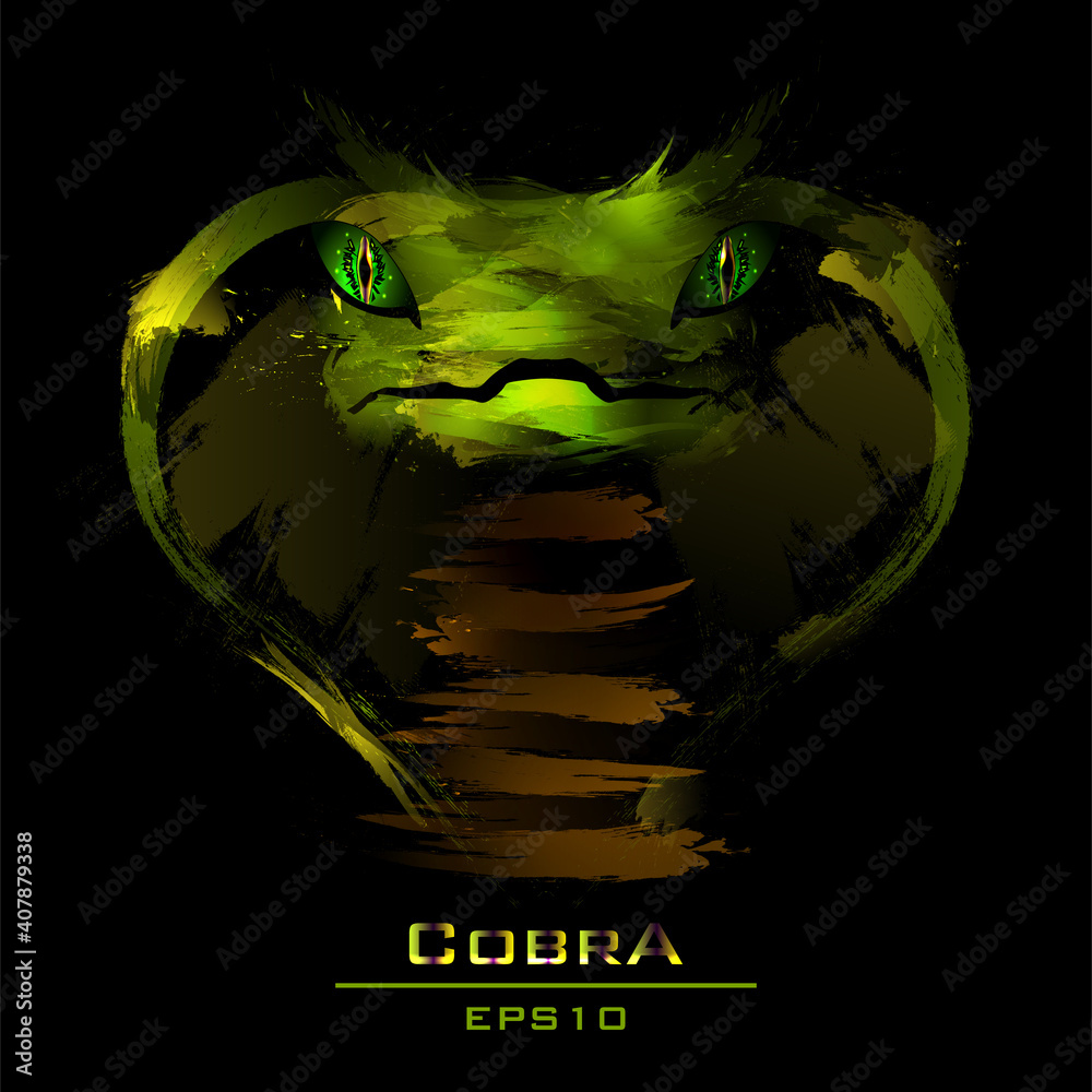 Hand drawn vector illustration of green cobra snake in grunge style ...