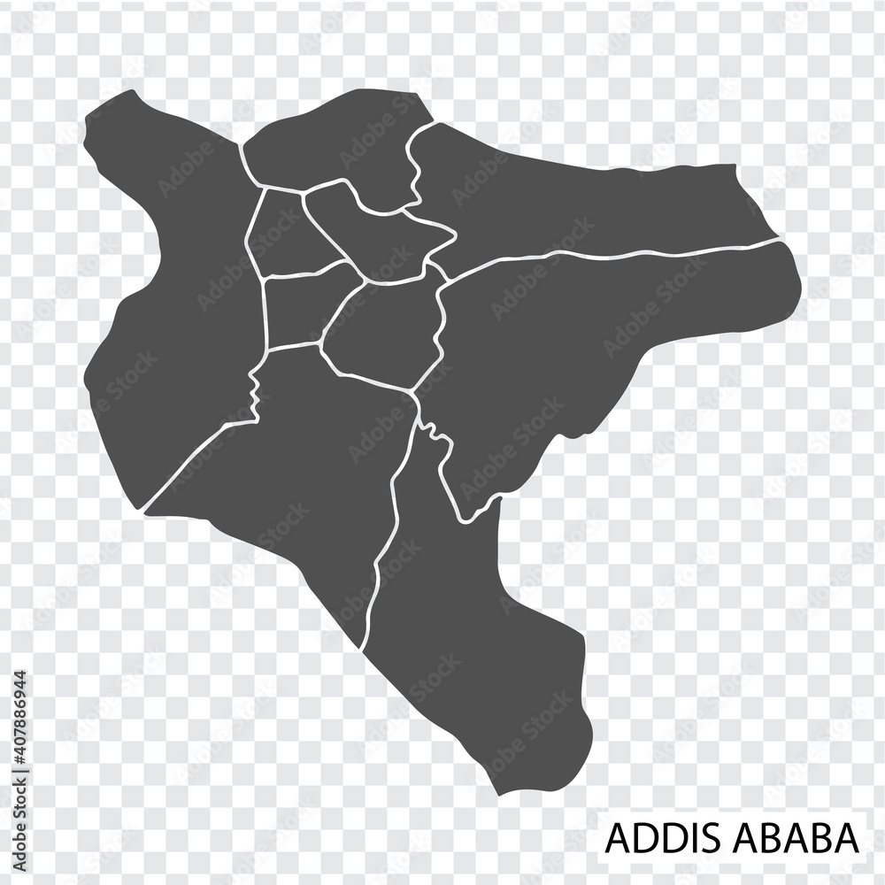 Vetor do Stock: Blank map of Addis Ababa is a capital Ethiopia in grey ...