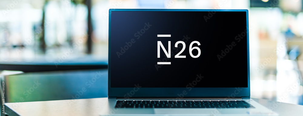 Laptop computer displaying logo of N26 Stock Photo | Adobe Stock