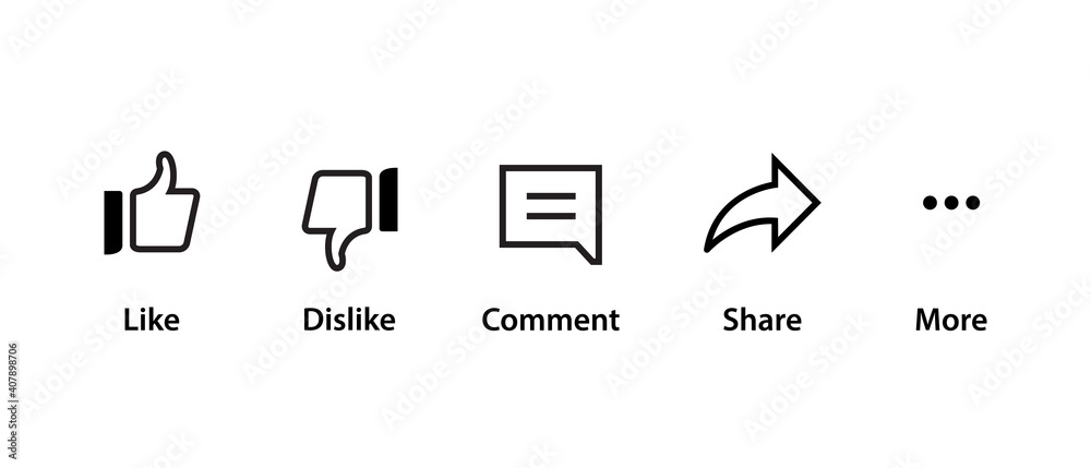 Icon Set of Channel. Like, Dislike, Comment, Share, and More Stock ...