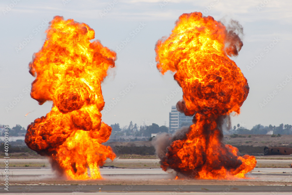 Massive explosion and wall of fire Stock Photo | Adobe Stock
