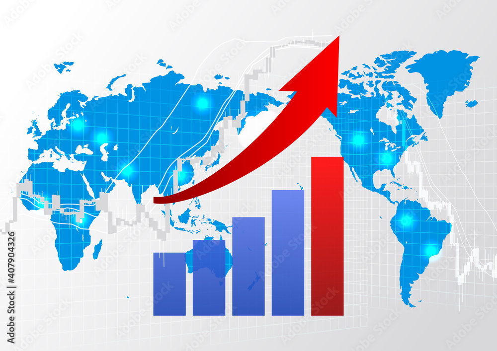 世界地図と上昇グラフと矢印 Stock Vector | Adobe Stock