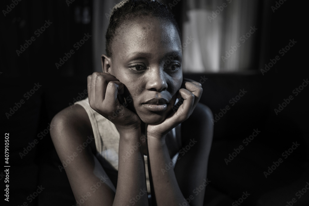 teen African American girl at night suffering depression - dramatic ... teen African American girl at night suffering depression - dramatic ...