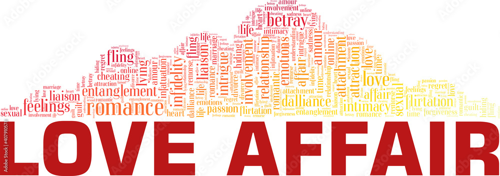Love affair vector illustration word cloud isolated on a white ...
