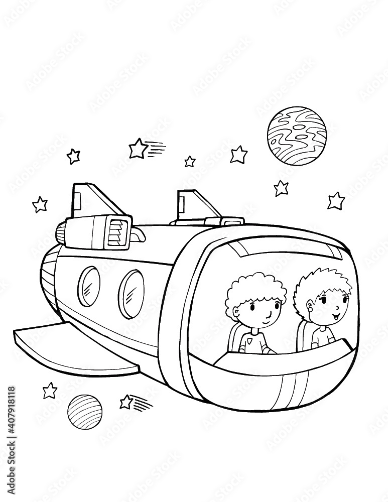 Spaceship Rocket Outer space Coloring Book Page Vector Illustration Art ...