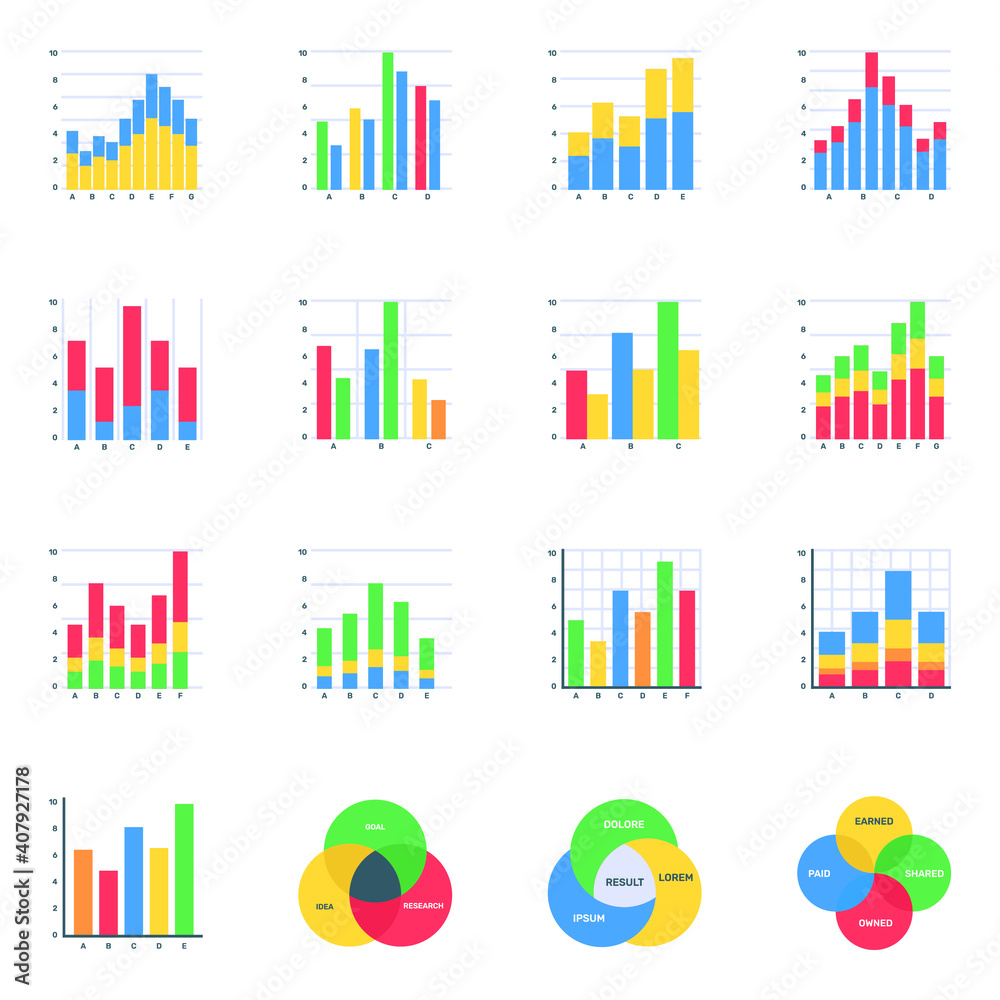 Pack of Stacked Area Charts Flat Icons Stock Vector | Adobe Stock