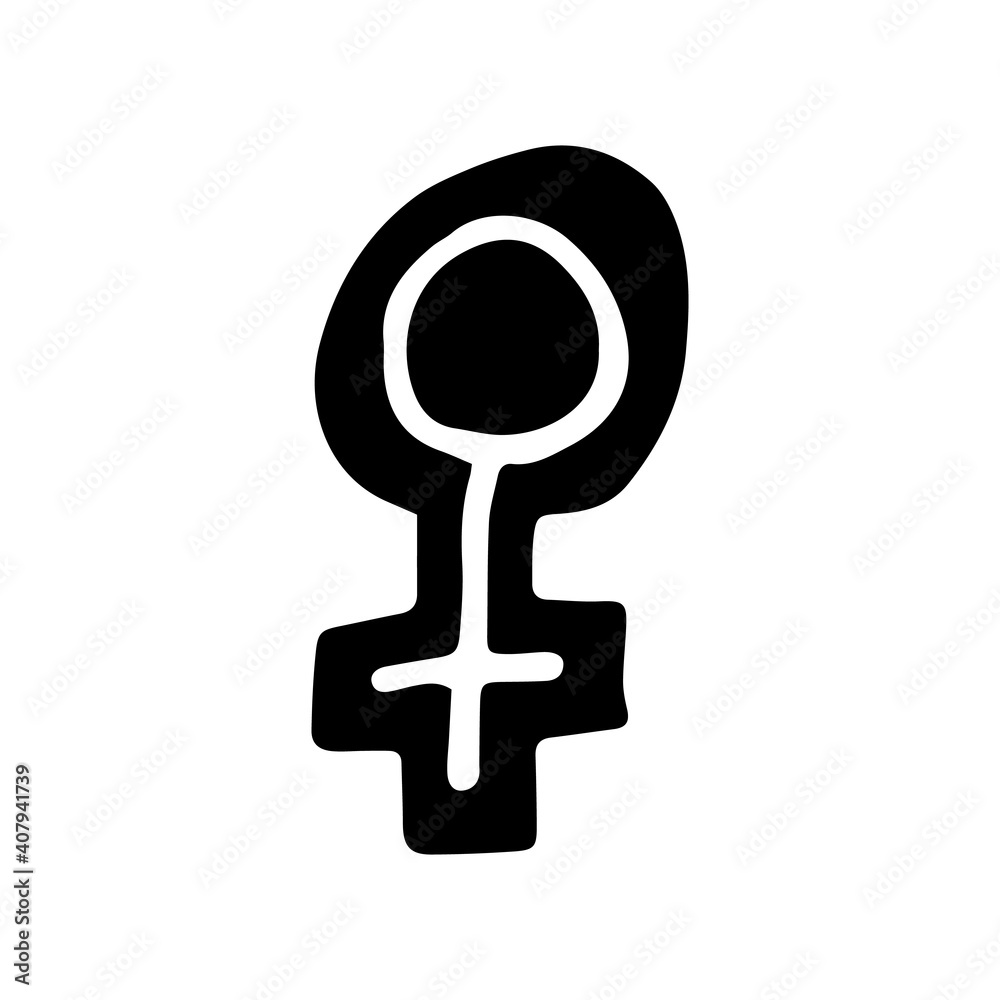 Hand Drawn Female Sign Doodle Symbols Of Feminism And Body Positivity